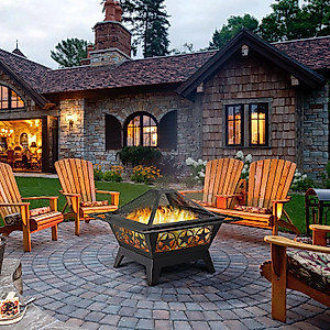 Yaheetech Fire Pit 32in Fire Pits for Outside Outdoor Fireplace Large Square Wood Burning Fire Pit Heavy Duty for Patio BBQ Camping Bonfire with Spark Screen, Mesh Cover, Poker