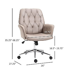 Vinsetto Modern Mid-Back Tufted Microfiber Home Office Desk Chair with Adjustable Height, Swivel Adjustable Task Chair with Padded Armrests, Light Grey