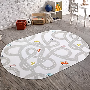 Road Traffic Kids Rug Children Playing with Cars Playmat 3x5 ft,Washable Play Carpet for Kids Playroom,Non-Slip Have Fun Safe Baby Nursery Rug for Toddler Boy? Bedroom Game Room Grey