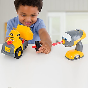 CAT Construction Toys, Junior Crew Fix-It Fleet Construction Toy Dump Truck, Ages 3+, Motorized Drill, Lights & Sounds, Fine Motor Skills, Batteries Included