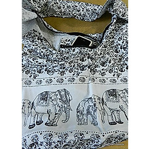 BTP! Elephant Floral Print Sling Crossbody Shoulder Bag Purse Hippie Hobo Thai Cotton Gypsy Bohemian Large (White YI-8)
