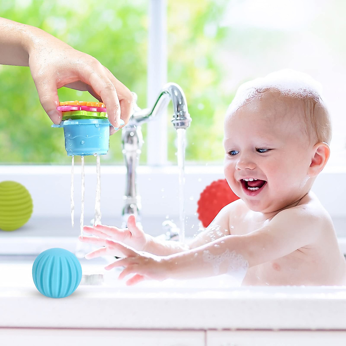 6pc Sensory Balls for Kids - Textured Multi Ball Set for Babies & Toddlers, Squeezy Tactile Sensory Toys with Stacking Cup, Stress Relief Toy for Kids, Easter Basket Stuffers Party Favors Gifts