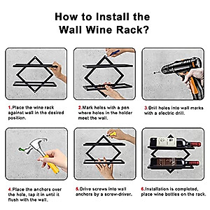 QPIX DIGITAL 2 Pack Wine Rack Wall Mounted, Metal Hanging Wall Wine Rack, Wall Wine Bottle Holder for Adult Beverages or Liquor Storage, Mounted Wine Rack for Home & Kitchen Display Decor (Black)