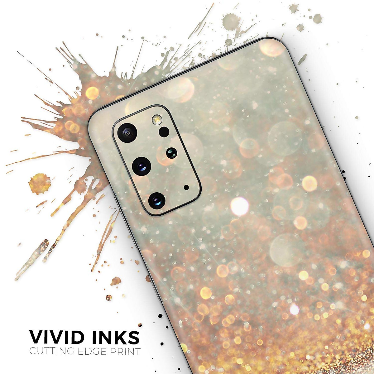 DesignSkinz Pink and Gold Shimmering Lights Protective Vinyl Decal Wrap Skin Cover Compatible with The Samsung Galaxy S20 (Screen Trim & Back Glass Skin)