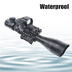 UUQ C4-12X50 Rifle Scope Dual Illuminated Reticle W/Laser Sight and Holographic Dot Reflex Sight (Red Laser)