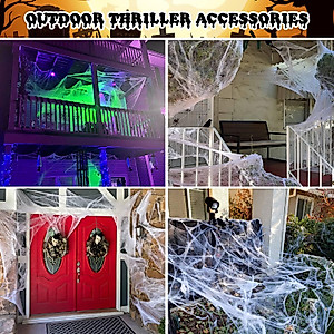 Glow in The Dark Spider Web, Spider Web for Halloween Decorations, DIY White Mega Cobwebs with 6 Fake Spiders, White Stretch Spider Web Decoration for Creepy Scene Props Indoor