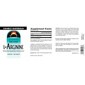Source Naturals L-Arginine Free Form* - 1000 mg, 200 Tablets