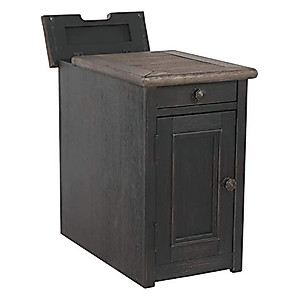Signature Design by Ashley Tyler Creek Rustic Chair Side End Table with Pull-Out Tray & USB Ports, Brown