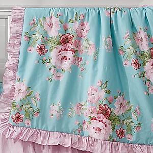 Brandream Baby Girls Crib Bedding Set Watercolor Botanical Floral Nursery Bedding Set Pink Green Blue Aqua Red Boho Farmhouse Country Princess Chic Rose Ruffle 3-Piece