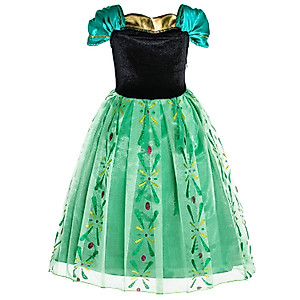 Party Chili Princess Costumes Birthday Party Fancy Dress Up for Little Girls with Wig,Crown,Mace,Gloves 5-6 Years (130)