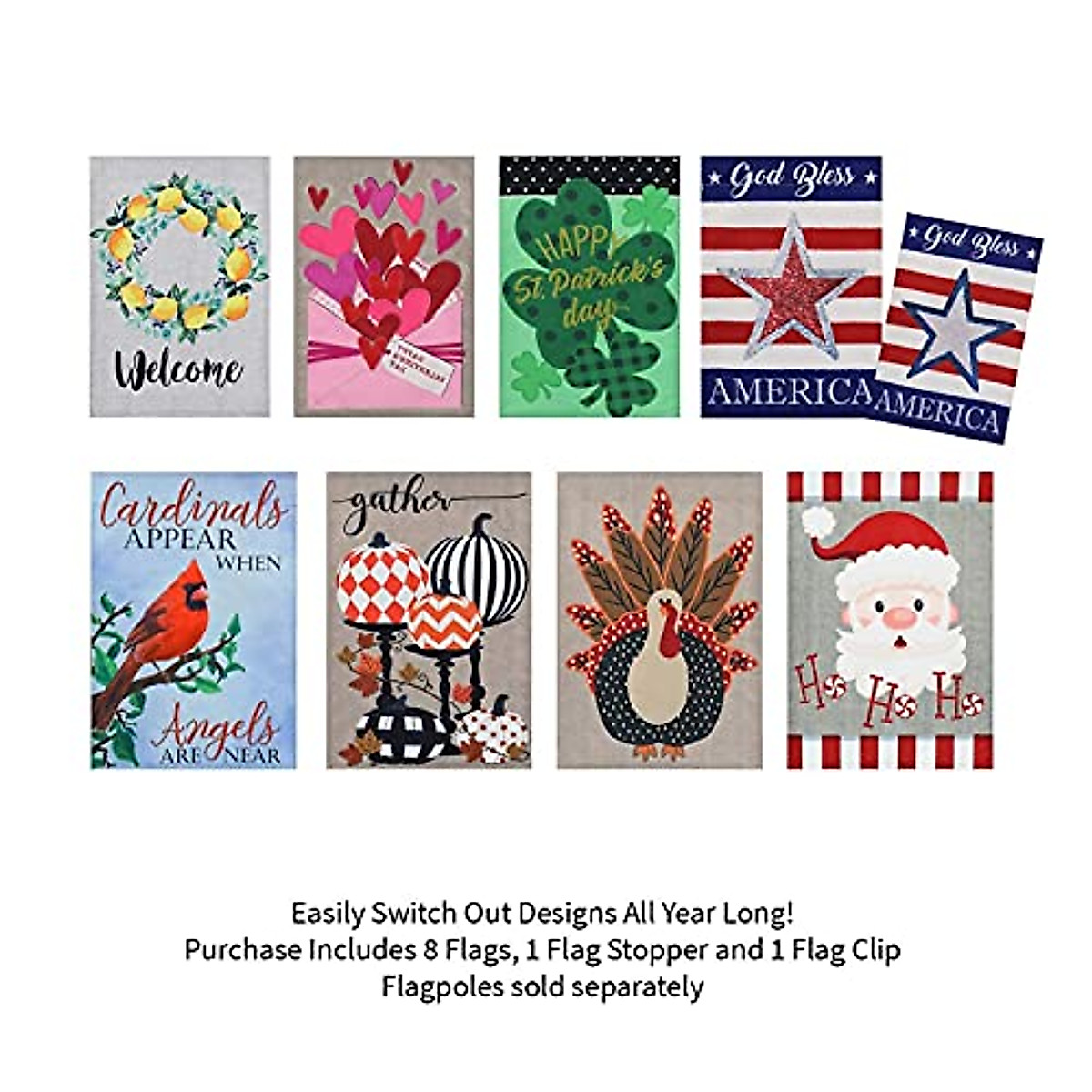 Evergreen Seasonal Burlap Garden Flag Bundle | St. Patrick's Day Shamrocks | Set of 8 | 12.5 x 18 inches | Double Sided | Outdoor Safe Welcome Holiday Home Decor