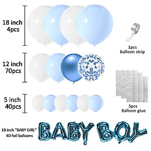 Janinus Blue And White Balloon Arch Garland Kit - Baby Boy Balloons Arch Different Sizes 5 12 18 Inch Blue White Balloons for Boys Baby Shower Decorations Birthday Engagement Party Gender Reveal Decor
