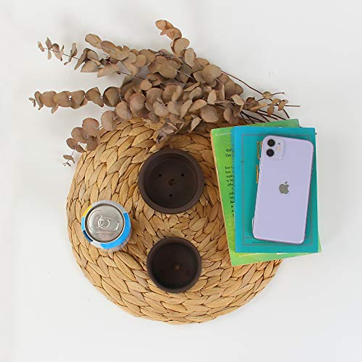 Happy Bonsai 2 pc 3.1" + 3.7" Unglazed Round Ceramic Succulent Planter Pot Set