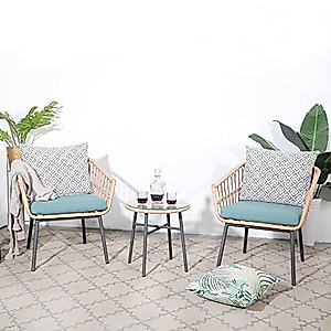 wOod-it 3 Piece Patio Furniture Outdoor Conversation Bistro Set with Tempered Coffee Table and Wicker Chairs for Garden Balcony Backyard Yard Poolside (Green)