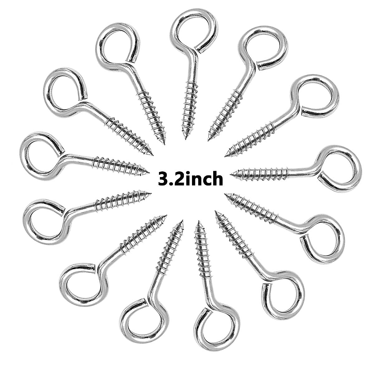 AYSUM 20Pcs 3.2 Inch Screw Eyes Heavy Duty Stainless Steel Screw in Eye Hooks for Wood, Metal Eye Lag Eyebolt for Indoor & Outdoor Use
