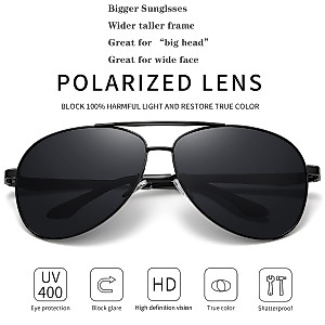 RCXKOOM Big XL Wide Frame Extra Large Polarized Aviator Sunglasses for Big Heads Men Oversized Military Pilot Glasses