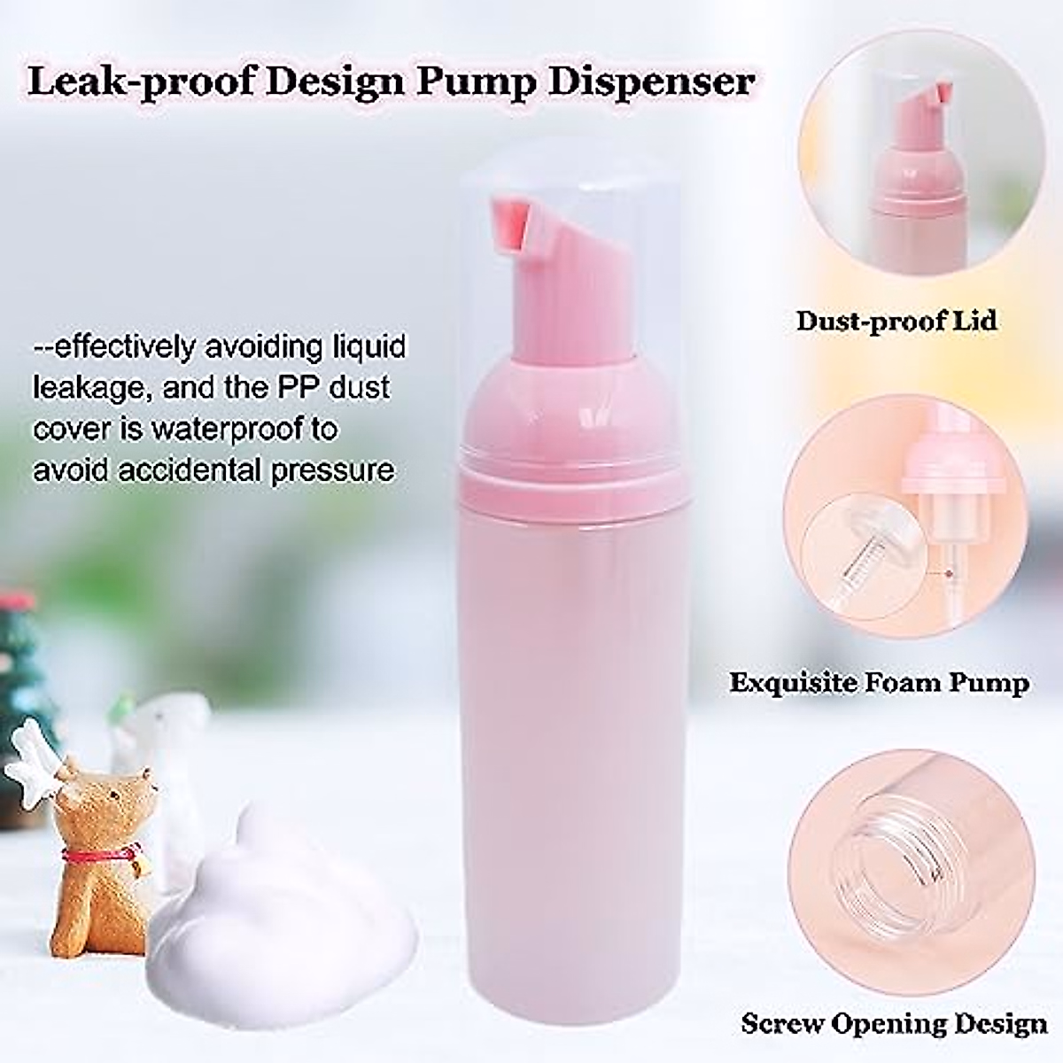 AREMOD 4Pcs 2 oz Lash Shampoo Foaming Bottle Empty Foaming Soap Dispenser Plastic Refillable Travel Pump Bottle for Hand Soap, Shampoo for Toiletries(Pink)