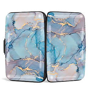 Maicican Mini RFID Blocking Aluminum Wallet, Slim Metal Hard Case Travel Credit Card Holder, Card Case for Both Men and Women, 4.3 x 2.9 inches,Blue Marbling