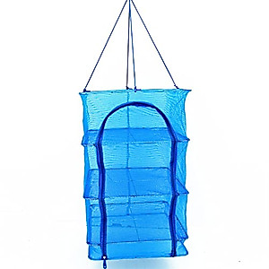 N/A 3-Layer Folding Drying Fishing Net Net Fish Vegetable Drying Rack Vegetable Drying Net Crab PE Rack Hanging Net (Color : Blue, Size : 40x40x65cm)