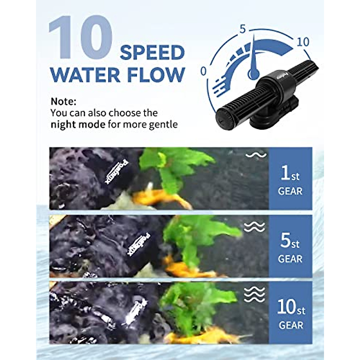 Poafamx Wave Maker for Aquarium with Controller 50W for Min 1.2m/3.9ft Long Fish Tank Above 100 Gallon Saltwater and Freshwater Cross Flow Water Circulation Pump Magnet Suction Base 110V