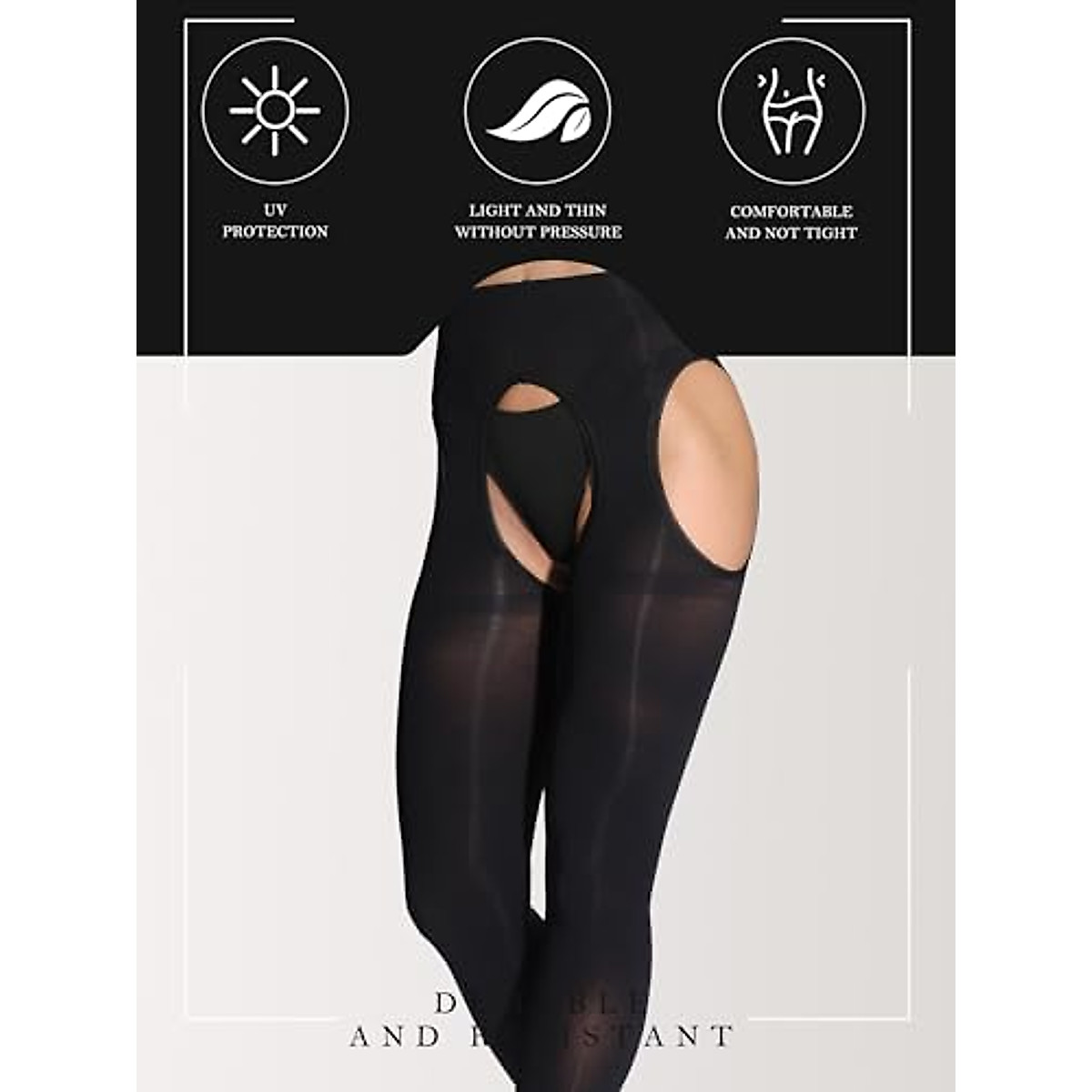 SUREPOCH Suspender Tights for Women Plus Size Garter Belt Black Control Top Pantyhose