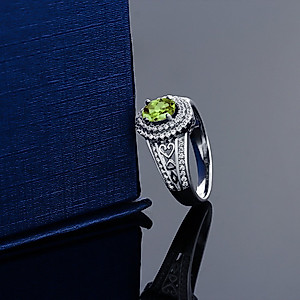 Gem Stone King 1.36 Cttw Green Peridot Engagement Ring In 925 Sterling Silver | Gemstone Birthstone | Oval 6X4MM | Wedding Anniversary Promise Ring For Women | Available In Size 5, 6, 7, 8, 9
