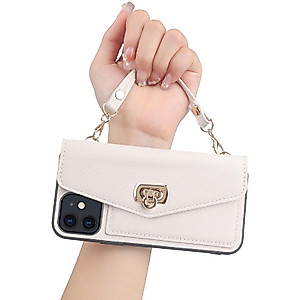 LUVI Compatible with iPhone 13 Case with Card Holder Wallet for Women with Crossbody Neck Strap Lanyard Purse Handbag Shoulder Strap PU Leather Luxury Fashion 3D Crocodile Snake Skin Case White