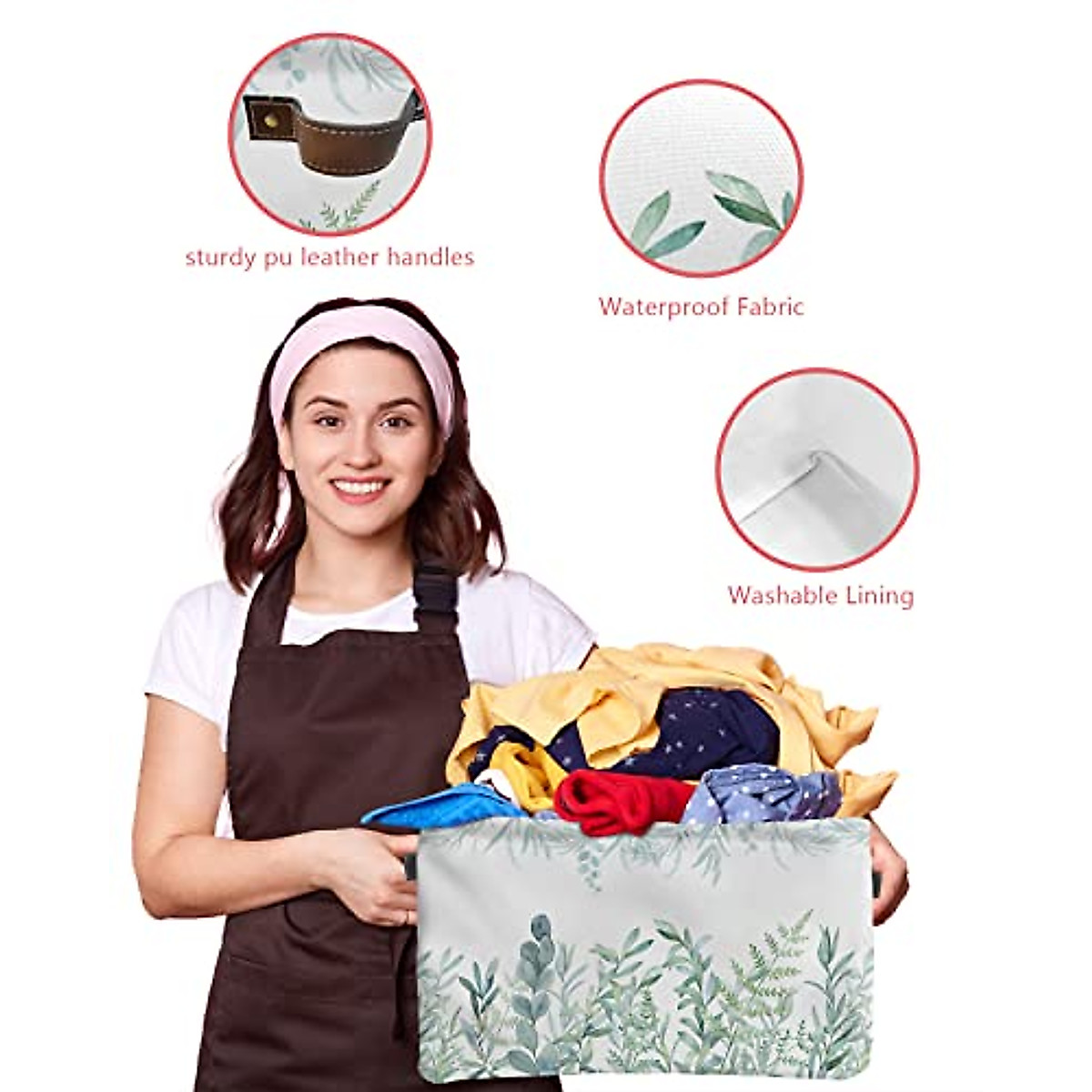 ARTtikke Storage Bins Clothes Organizer Sage Green Blue Leaves Spring Storage Cubes Bin with Handles,Foldable Storage Boxes for Closet,Storage Basket for Organizing Shelves 15x11x9.5 inch