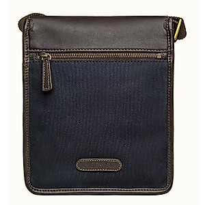 Hidesign Aiden Genuine Leather and Canvas Mini Crossbody Men/Women Messenger Bag / Travel Bag / 10.5" iPad Bag, Blue