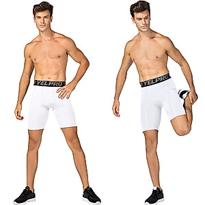 EARGFM Men's Compression Pockets Running Workout Cool Dry Sport Spandex Bike Riding Shorts Tights Underwear, White*3, X-Large