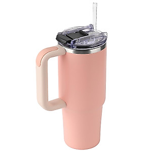 EK-Memory-fish 30 OZ Tumbler with Handle and Straw - Vacuum Insulated Water Bottle for Home, Office, Car - Reusable Cup with Straw【Rose Quartz】