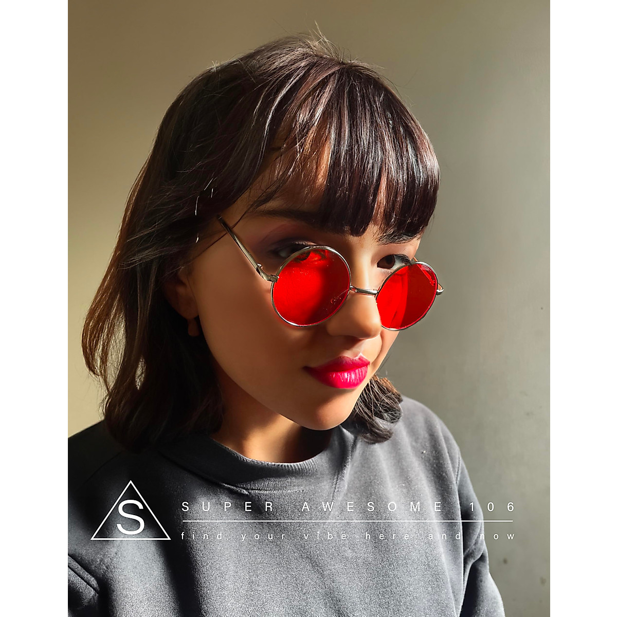 SA106 Color Groovy Hippie Wire Rim Round Circle Red Lens Sunglasses