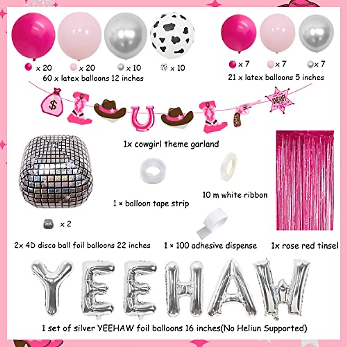Western Cowgirl Party Decorations YEEHAW Bachelorette Balloon Garland Kit Nashville Bachelorette Party Supplies Disco Cowgirl Banner Rose Red Tinsel Disco Balloon for Women
