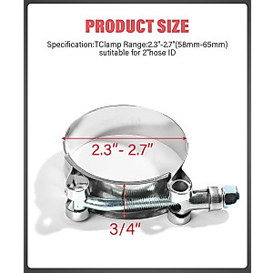 Zlirfy 4PCS T-Bolt Hose Clamps,Stainless Steel Intercooler Pipe Tube Clamps,Turbo Pipe Clamps,Adjustable Turbo Intake Intercooler Hose Clamp,Suitable for Intake system,Intercooler (4 Pcs, 2.0")