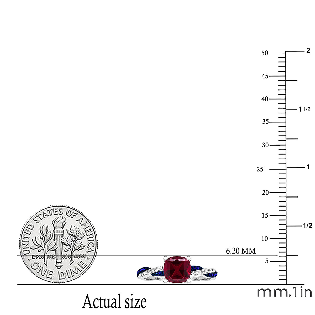 Dazzlingrock Collection 6 MM Cushion Lab Created Ruby with Round Blue Sapphire & Diamond Women Engagement Ring | 10K White Gold, Size 6.5