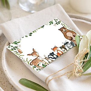 Whaline 100Pcs Woodland Animal Place Cards 2 x 3.5 Inch Watercolor Jungle Creature Tent Name Cards Safari Seat Assignment Labels for Birthday Baby Shower Party Table Setting Supplies