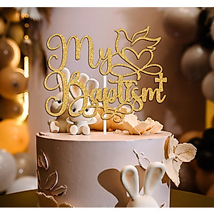 My Baptism Cake Topper, First Holy Communion, On Your Confirmation, Bridal Shower/Wedding/Baptism/Christening Baby Shower Party Decorations, Gold Glitter