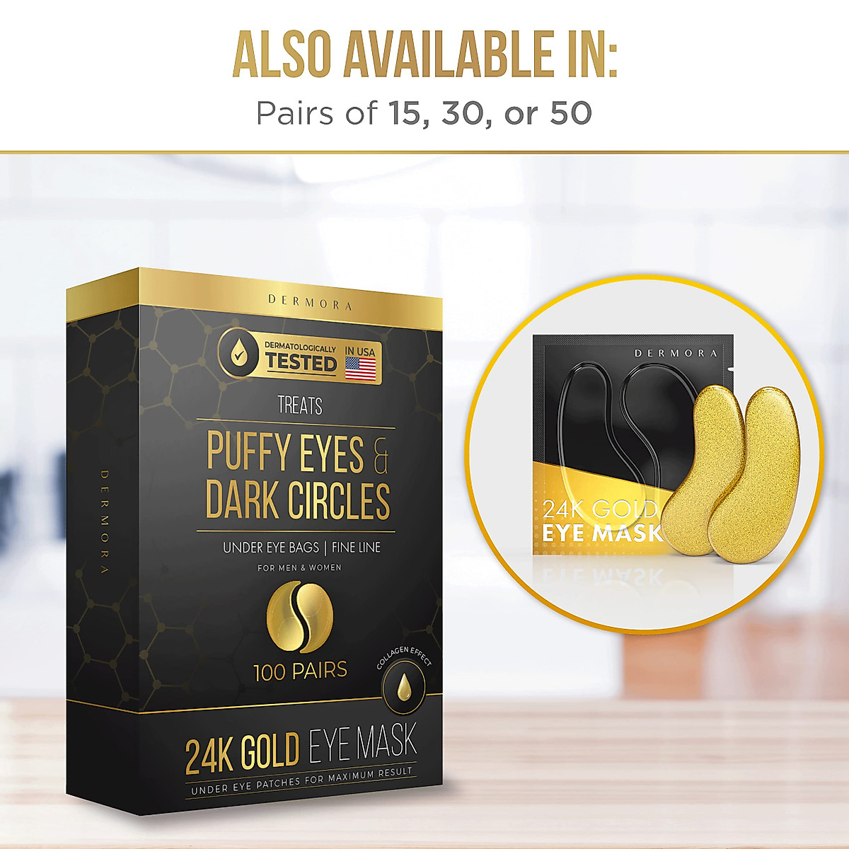 DERMORA 24K Gold Eye Mask Puffy Eyes and Dark Circles Treatments Look Less Tired