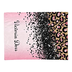 Yeshop Personalized Baby Blanket Pink Leopard Print Custom Nursery Swaddling Blankets 30x40 Inches for Baby Boy Girl with Name for Baby Shower Birthday