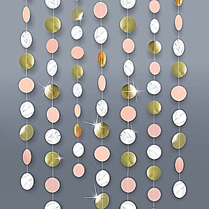 Gold Pink White Party Decoration Marble Stripe Circle Garland Hanging Decoration Party Banner Streamer Backdrop for Wedding Engagement Bday Birthday Sweet 16 Baby Bridal Shower Party Supplies