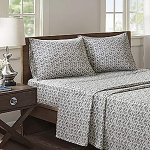 Madison Park Essentials Chevron Printed Ultra Soft 4 Piece Sheet Set, Grey, Queen