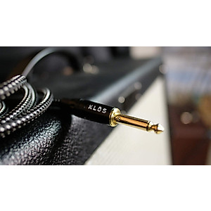 KLOS Silent Cable - No Contact Noise Instrument Guitar Cable for Electric Guitar, Bass Guitar, Acoustic Electric Guitar, Straight-Straight Angle, 10 ft, Black - Single