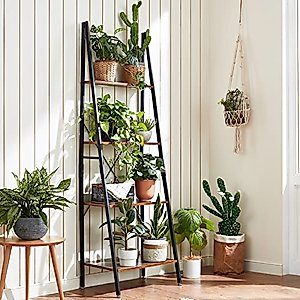 LINSY HOME Ladder Shelf, 4 Tier Bookshelf, Freestanding Storage Shelves with Steel Frame, Storage Rack Shelf for Office, Bathroom, Living Room, Rustic Wood Finished