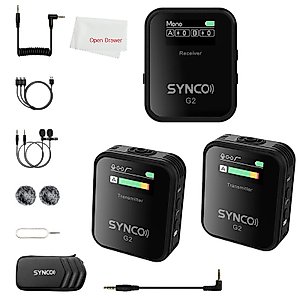SYNCO G2-A2 Lavalier Microphone 2.4G Lapel Microfone Lavalier Mic System for Smartphone Table DSLR Camera Realtime Monitoring YouTube (G2-A2 Microphone)