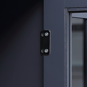 HOMCOM Sideboard, Buffet Cabinet with 4 Tempered Glass Doors, Stripe Pattern and Adjustable Storage Shelf, Credenza, Gray