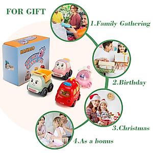 NASHRIO Push Forward and Wind Up Cars Toys for Baby and Toddlers, 4 Pack Kids Early Educational Vehicles - Boys and Girls Birthday Party Favors Gift (Random Colors)