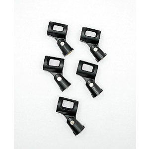 Microphone Clips, (5 Pack) Super Heavy Duty TOUR Grade Thick Wall Plastic Clips (5 PACK) Brass Threads for Stand Mount fits standard dynamic hand held microphone
