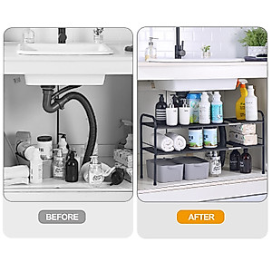 AJSWISH Under Sink Organizers and Storage, Expandable Kitchen Cabinet Shelf Organizer Rack with Removable Panels for Kitchen Bathroom Storage 2-Tier 8 Panels