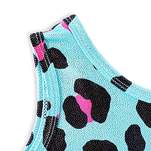 HOZIY Gymnastics Biketards for Girls 5t Size 5-6x Kids Dance Tumbling Attire Apparel Clothing Clothes Aqua Blue Pink Leopard Print Pattern Outfits Sparkly Leotard With Shorts