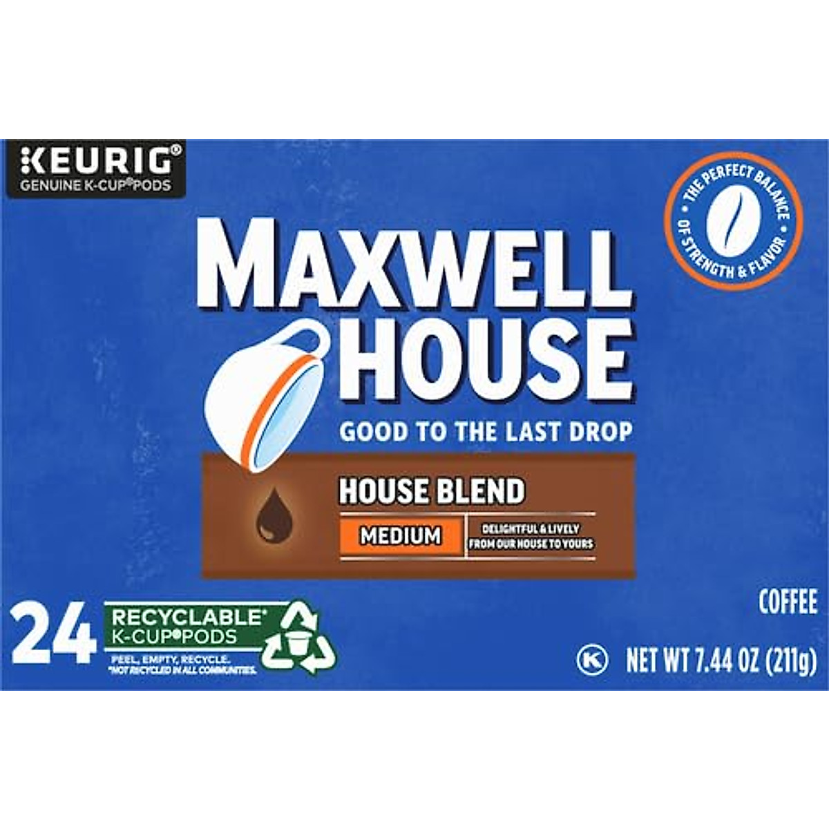 Maxwell House House Blend Medium Roast K-Cup Coffee Pods (24 ct Box)